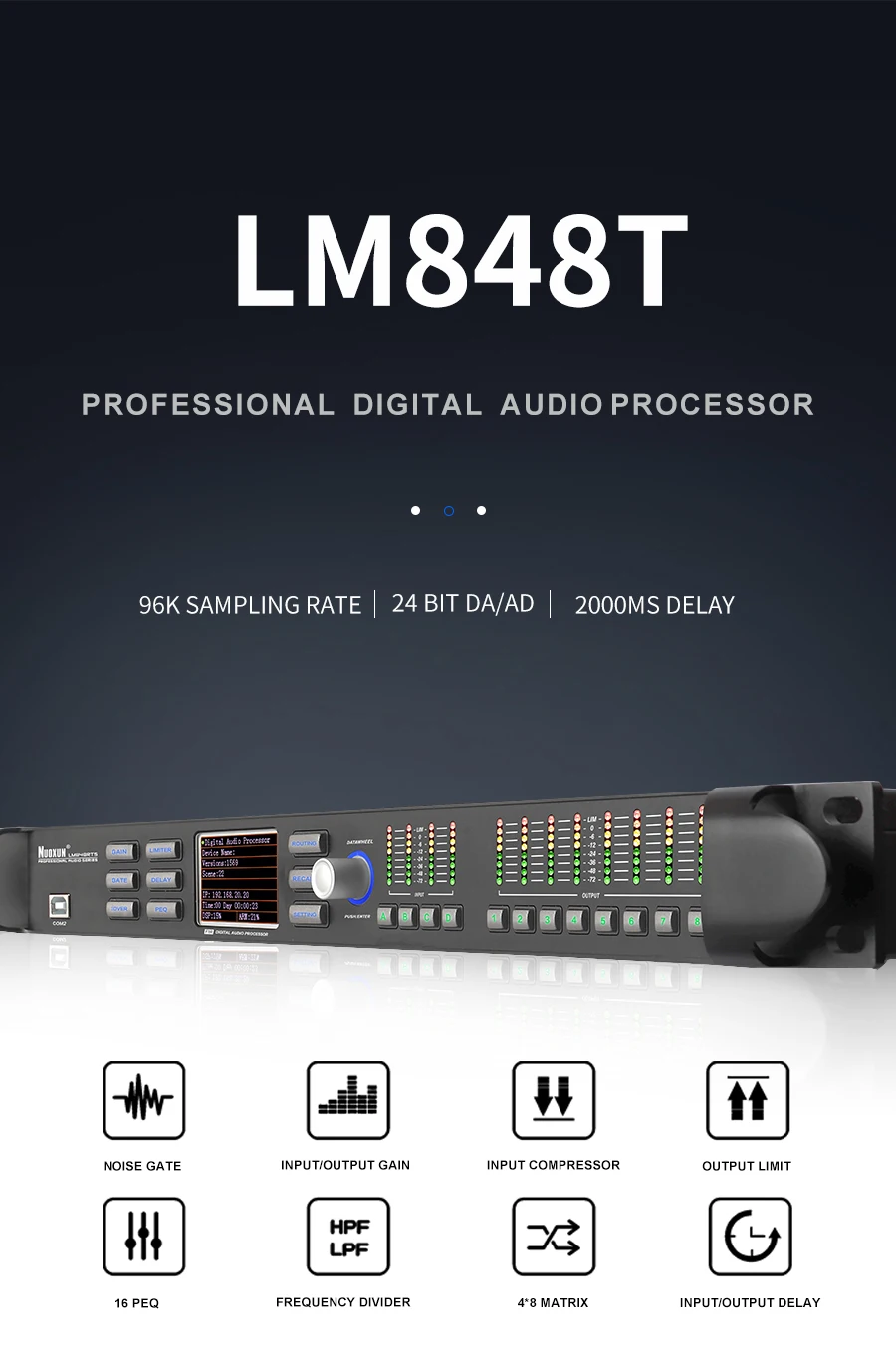 Professional 96K DSP Audio Processor - 4x8 Speaker Management