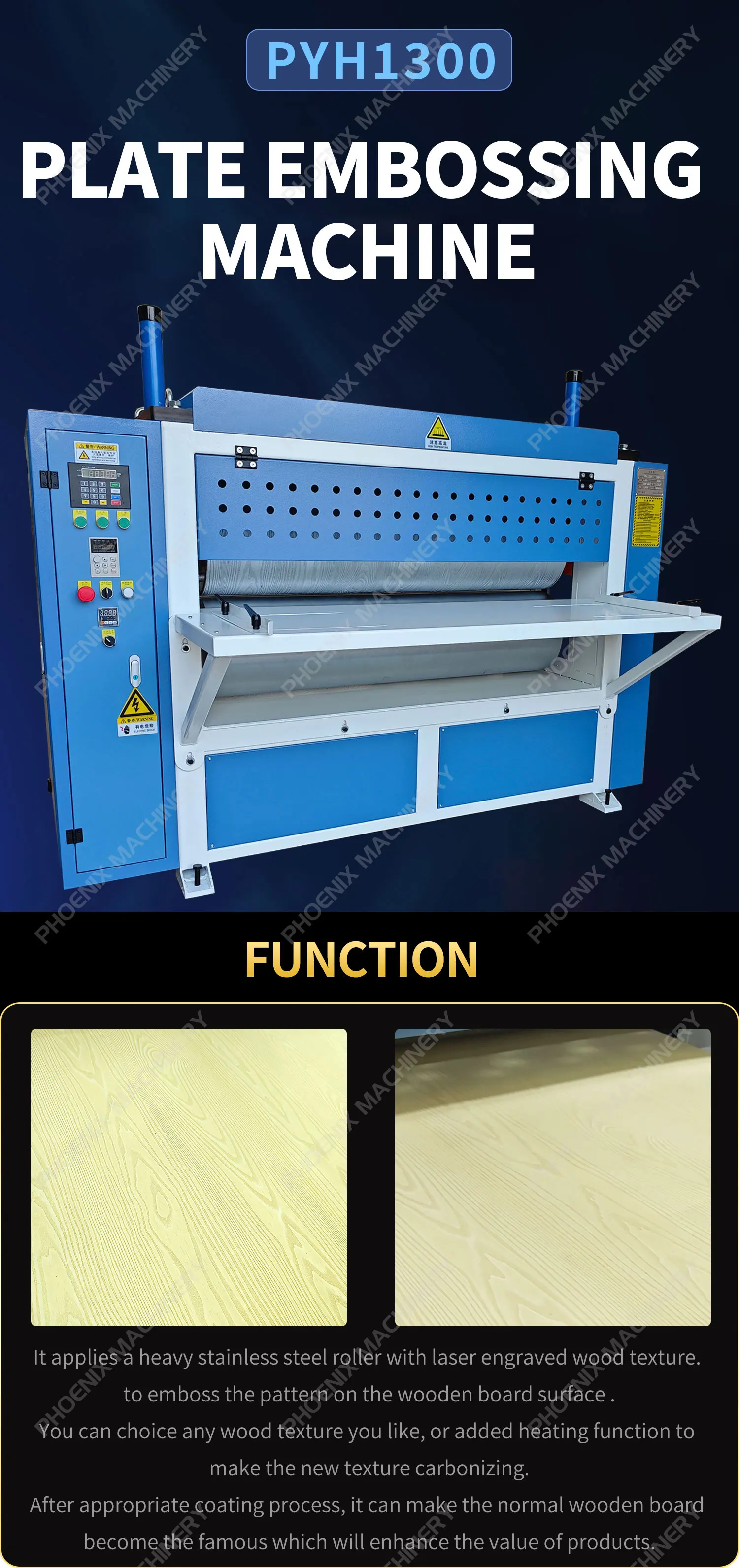 PYH1300 Automatic Heat Press Wood Grain Embossing Machine Plate Plywood ...