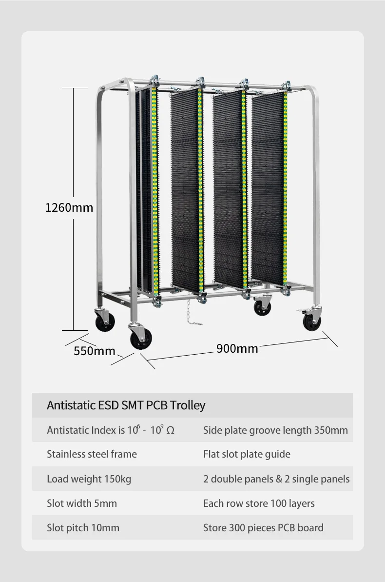 Adjustable Stainless Steel Esd Pcb Trolley Antistatic Smt Esd Pcb ...