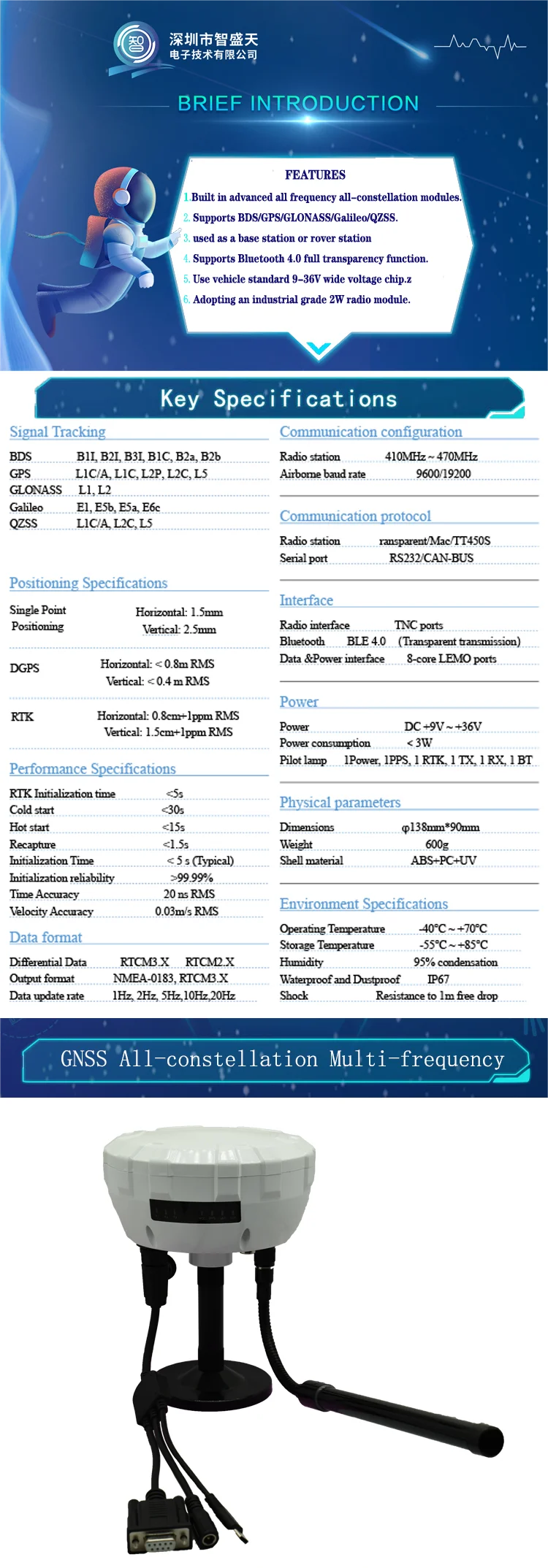 A-SKY GNSS RTK Base and Rover Receiver - Precision & Bluetooth