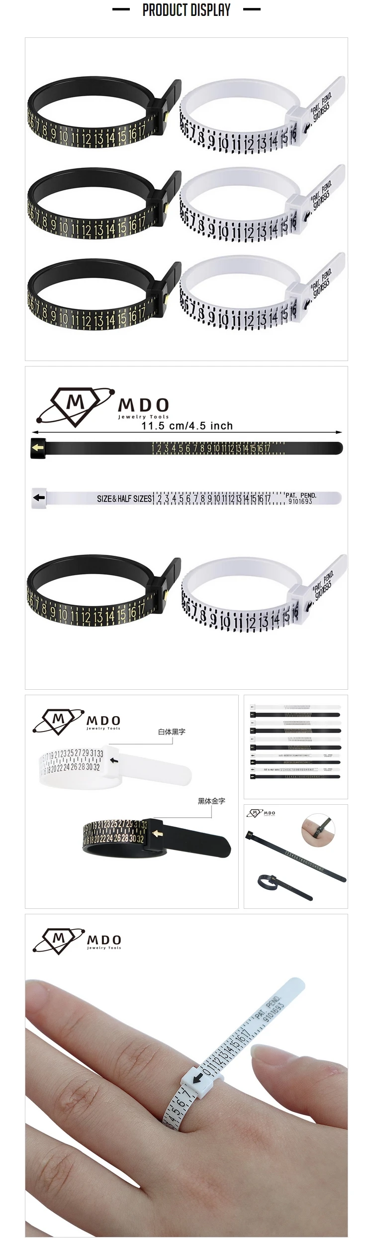 Promotional Custom Logo Us/uk/eu Ring Sizer Finger Gauge Measure Ruler ...