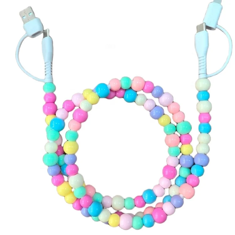 Handmade 4-in-1 Blue Black White Pink Gold Beaded Type-C USB Charging ...