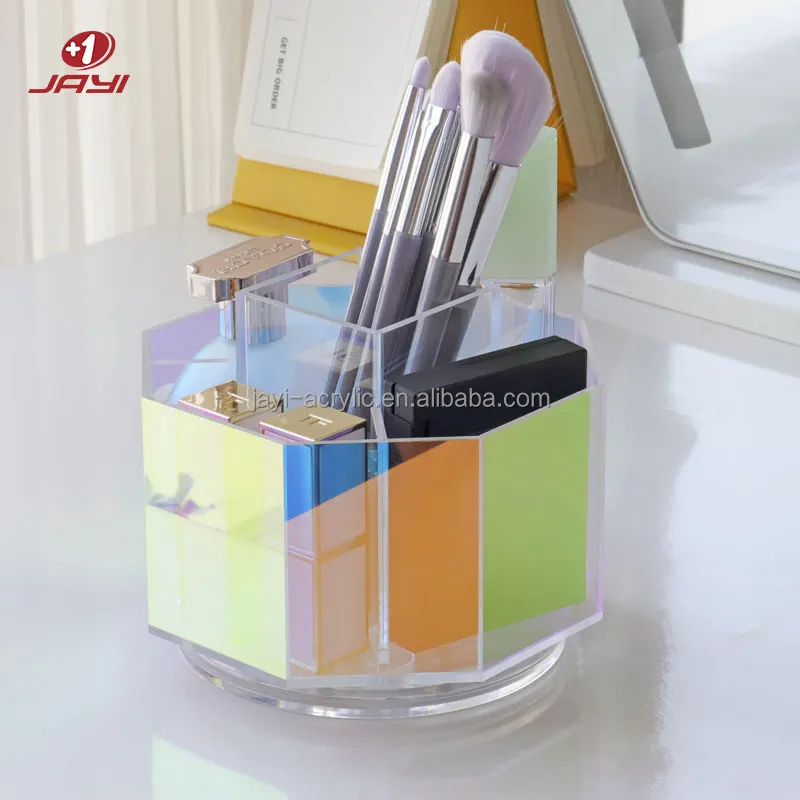 Custom Iridescent Acrylic Cosmetic Storage Box Rainbow Makeup 0rganizer ...