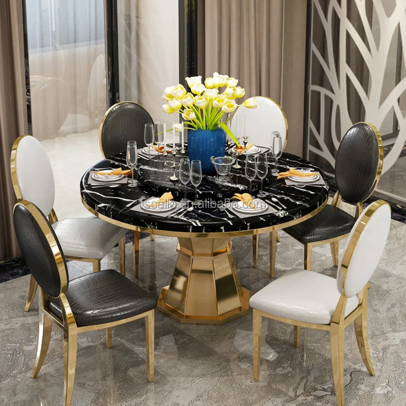 Luxury Dining Table Set with Marble Top - Round Shape