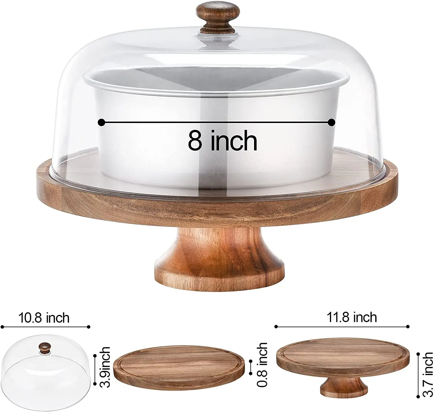 Wholesale Cake Stand - Wooden Cake Plate with Acrylic Dome
