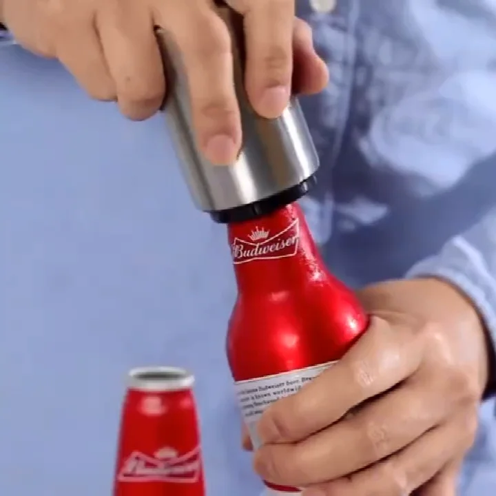 Stainless Steel Push Down And Pop Off Bottle Opener Automatic Beer Top ...