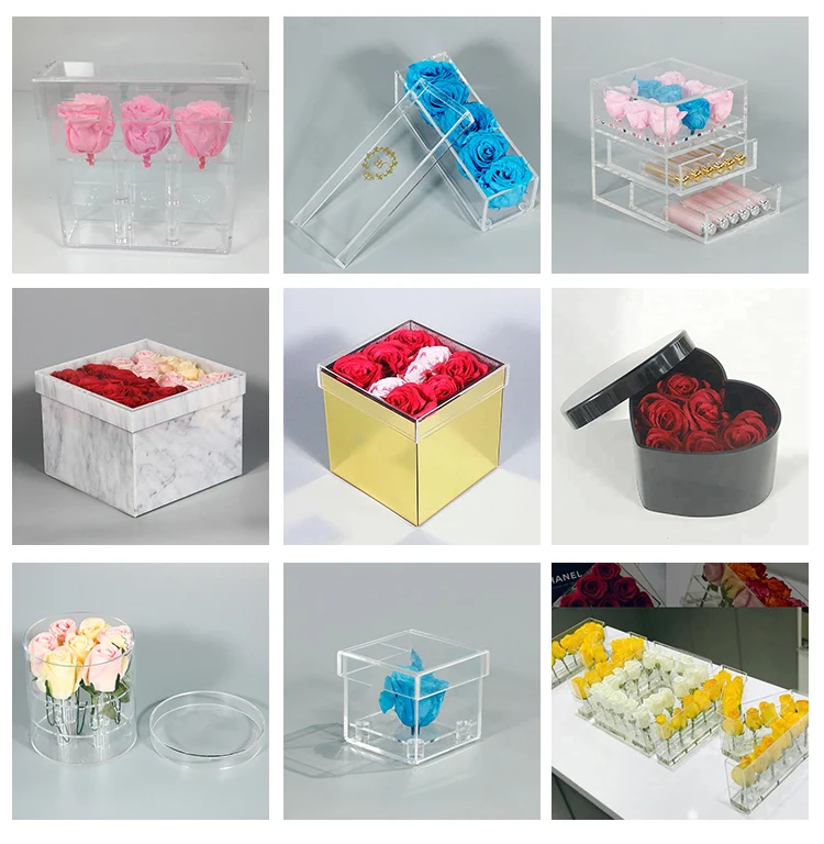 Fashion Long Rectangular Acrylic Flower Storage Box Rose Floral Vases ...