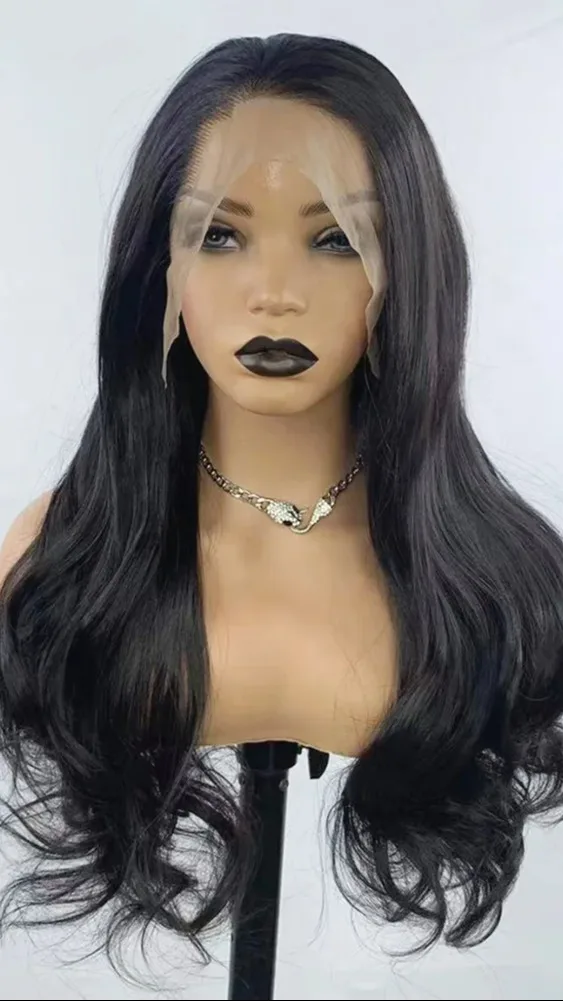Wholesale Natural Looking Synthetic Lace Front Wig Long Wavy 1b Black ...