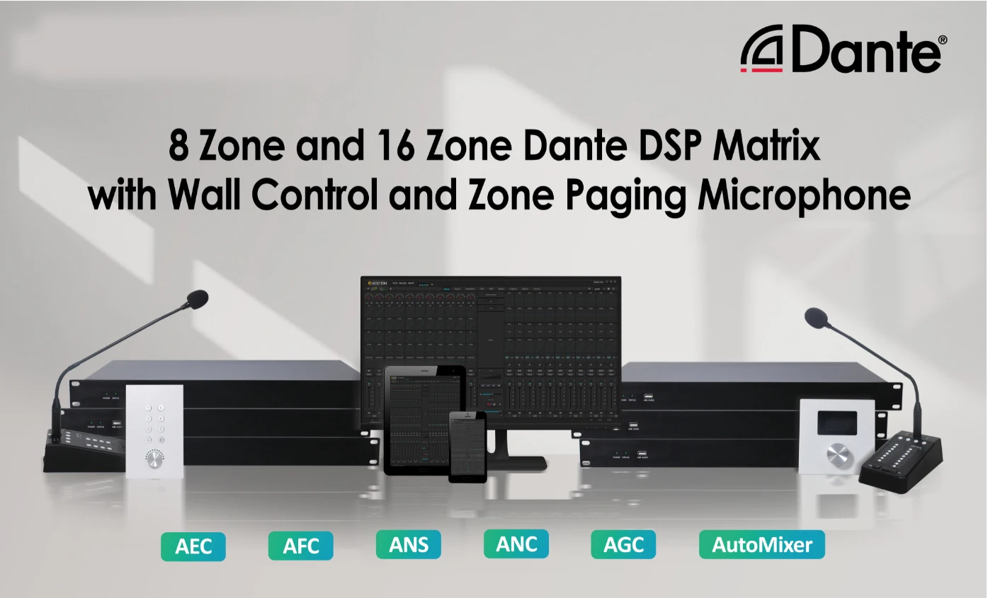 8 Zone Remote Microphone Station Rs485 For Our 8 In 8 Out Dante Dsp ...
