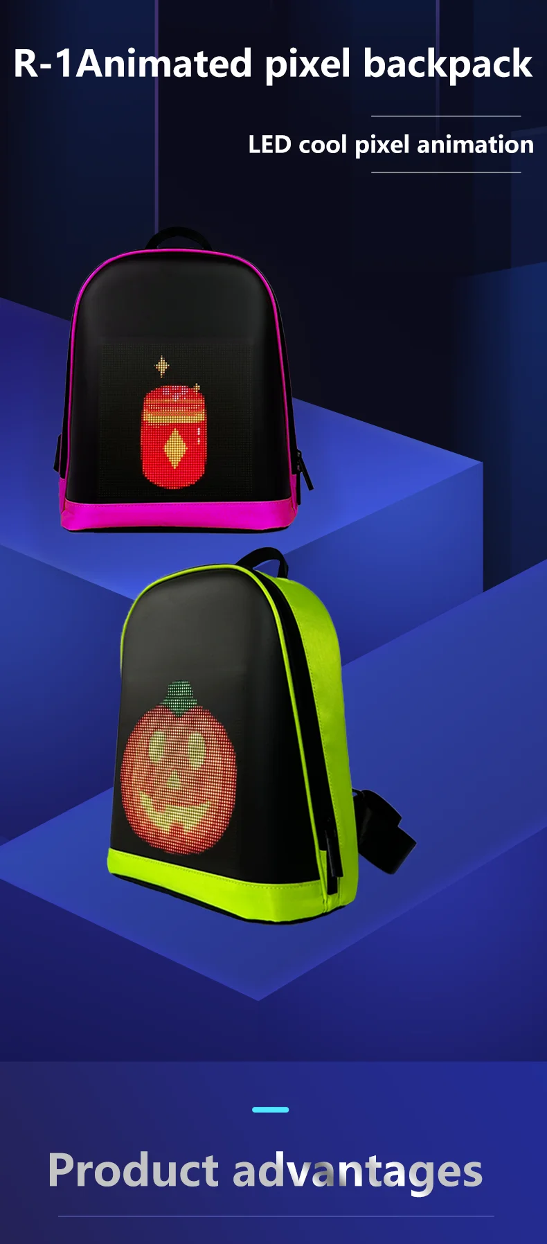 Oem Newest Led HD Display Waterproof Unisex Backpack Smart Advertising ...