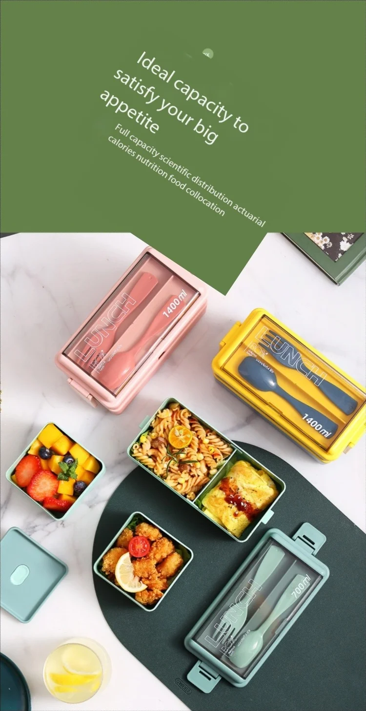 Double Layer Portable Lunch Box For Kids With Fork And Spoon Microwave Bento Boxes Dinnerware ...