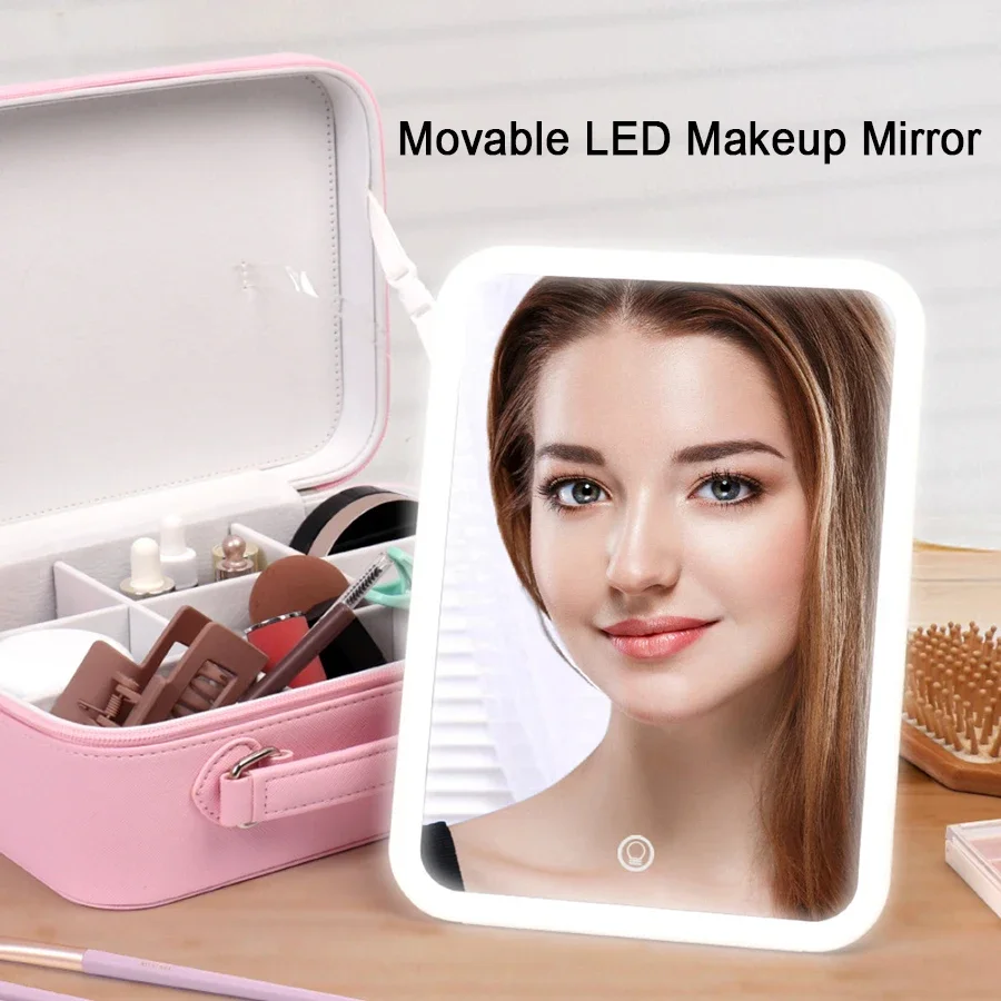 Portable Travel LED Light Makeup Bag Cosmetic Mirror Beauty Case ...