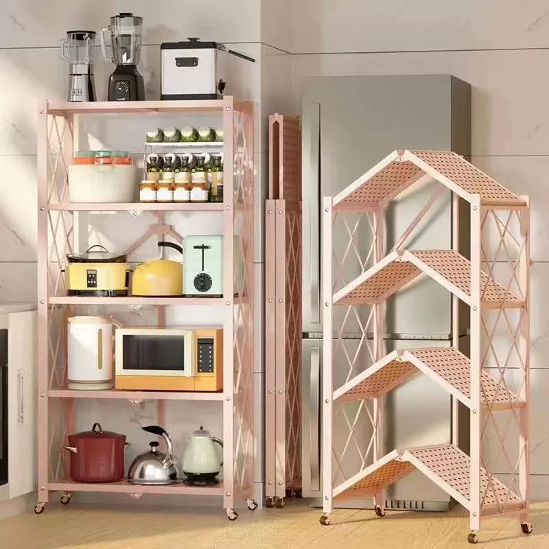 Custom Home Foldable Metal Shelving Kitchen Living Room Mobile Storage ...