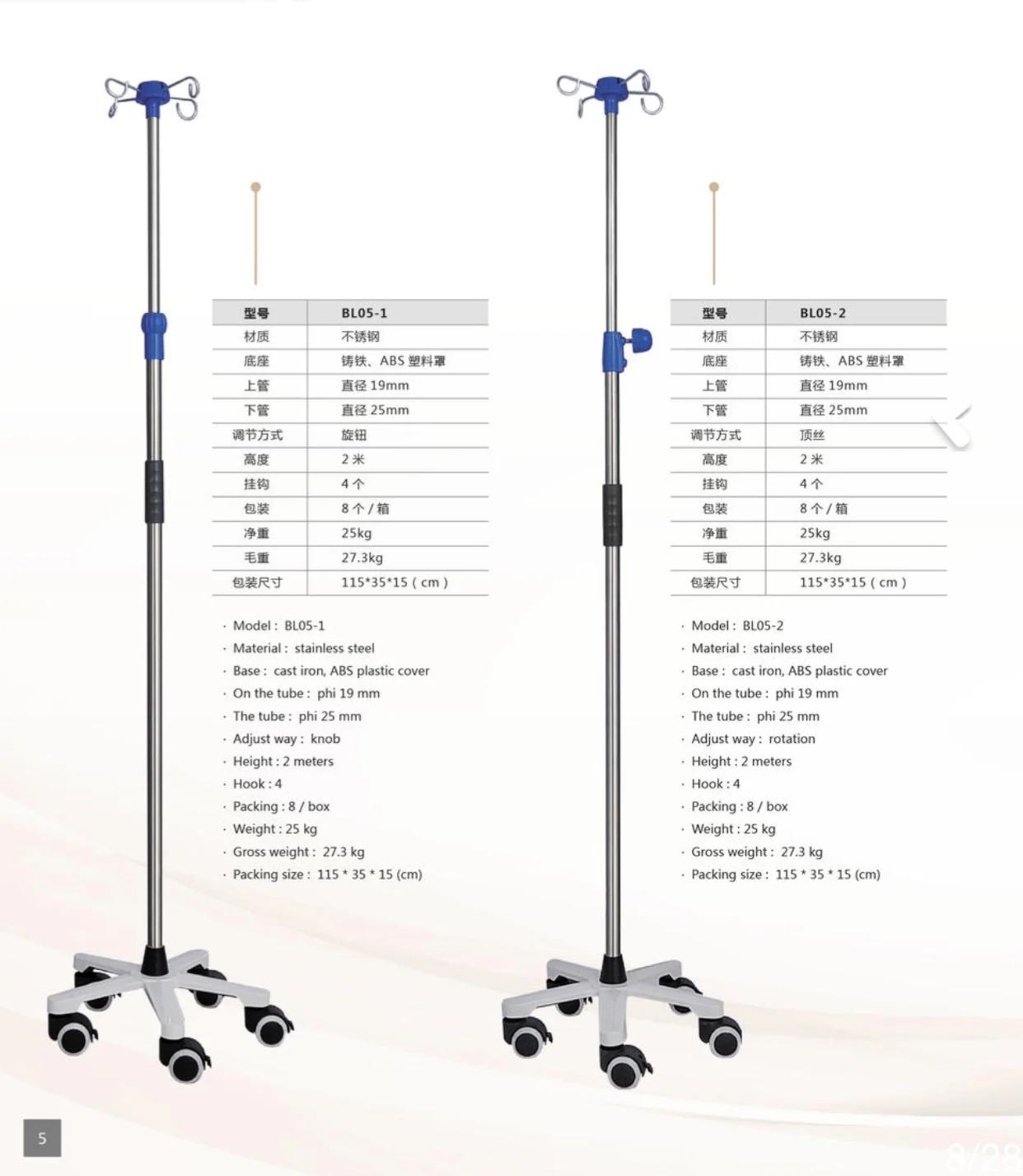 Stainless Steel Medical Hospital Bed Portable Movable Infusion IV Pole ...