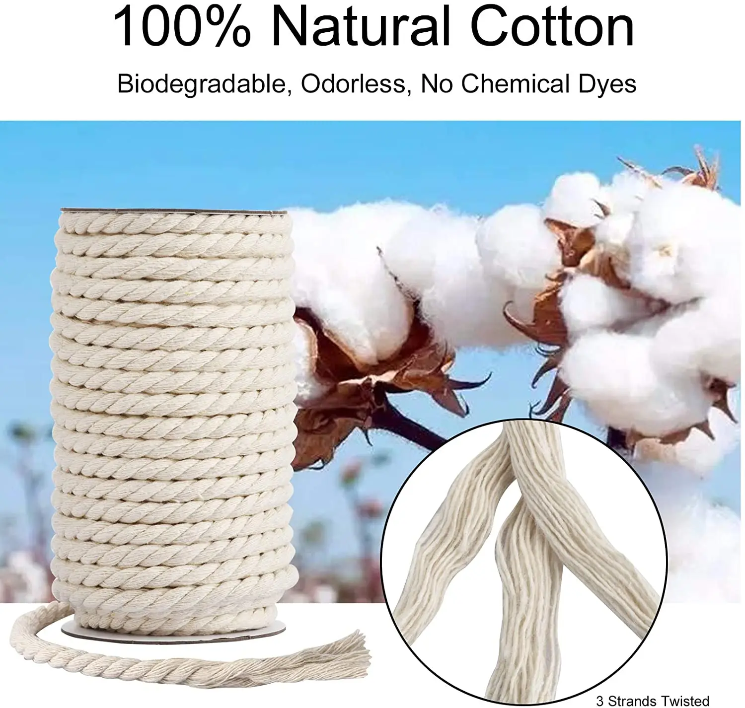 Twisted Cotton Rope - Natural, Thick, and Versatile