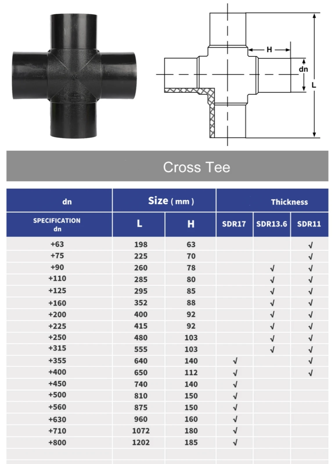 Hdpe Moulded Four-way Cross Fittings Plain Fusion Injected For Sdr11 Sdr17 Pn16 Pn10 - Buy Hdpe ...