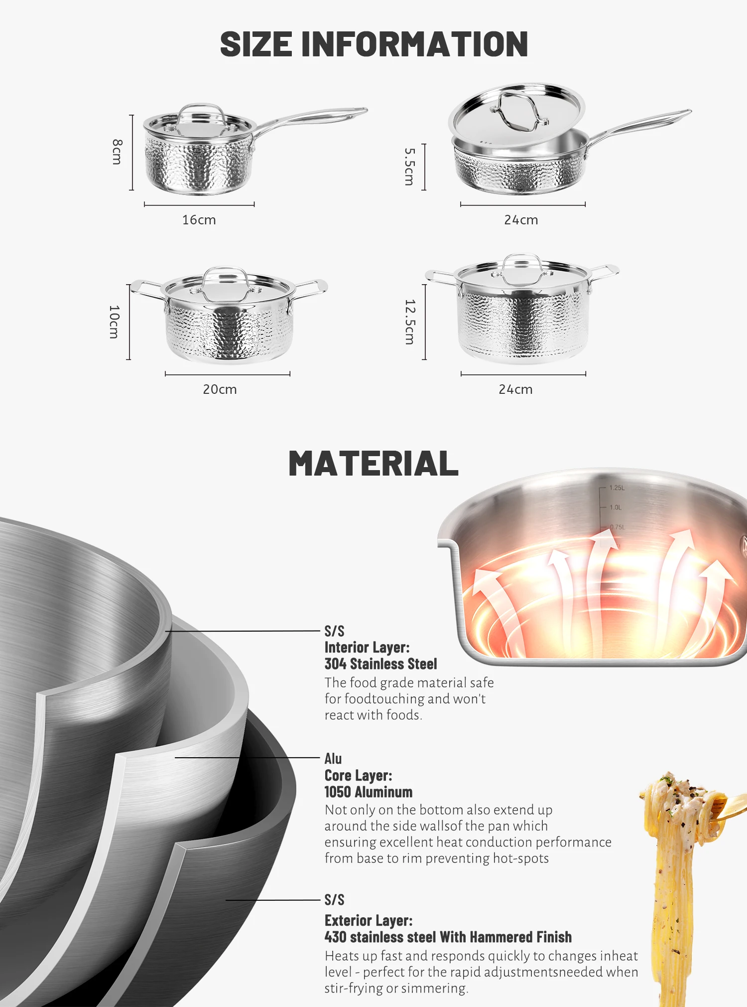 Home Kitchenware Juego De Ollas Sus304 Tri-ply Stainless Steel Cookware ...