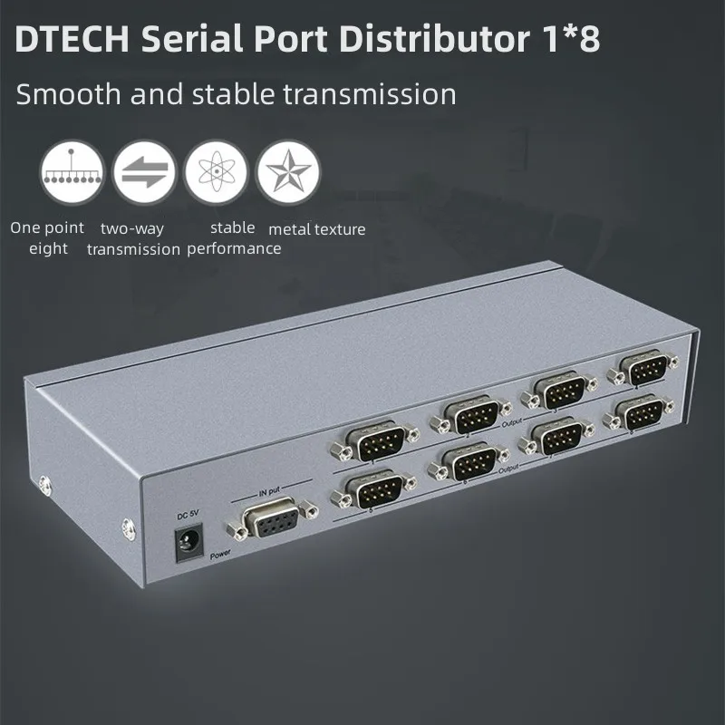 DTECH RS232 Splitter - 1 Input to 8 Outputs for Signal Transmission