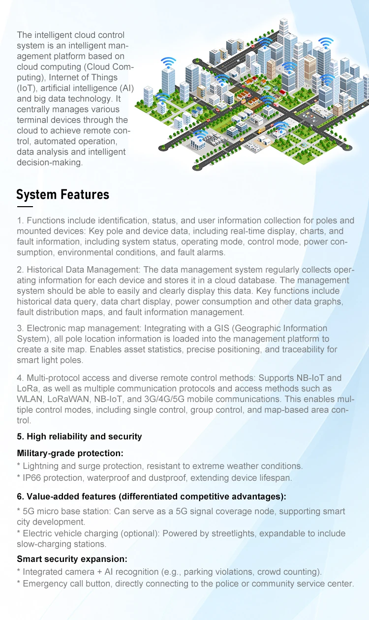 Wholesale Smart System Controller LED Light Pole with Camera