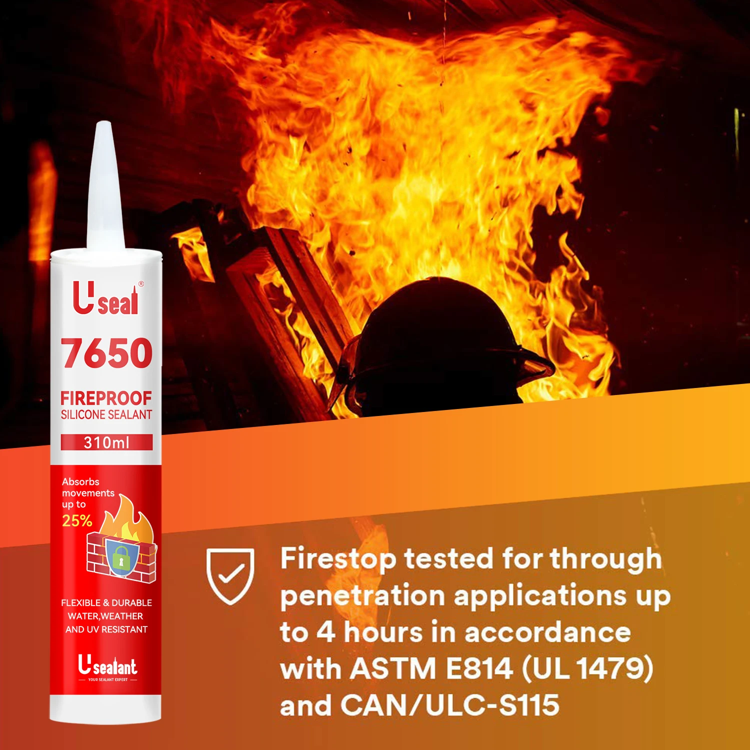 7650 Fire Rated Silicone Sealant Fireproof Single Component High ...
