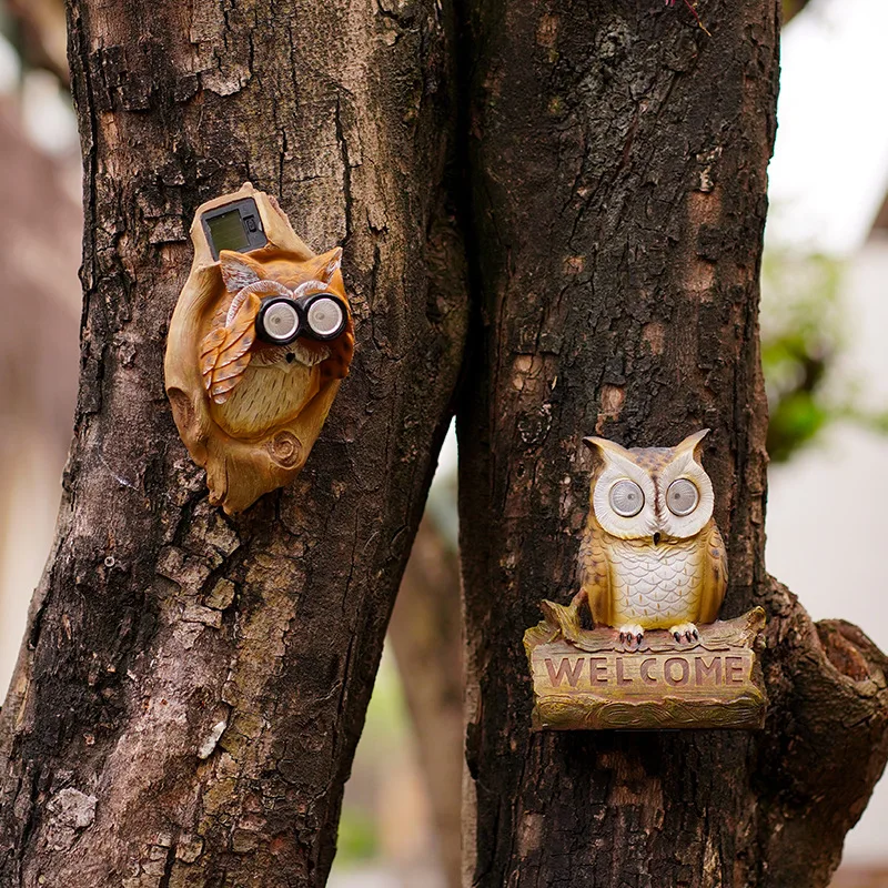 Owl Statues Tree Sculptures Outdoor Garden Statues Solar Light Owl Tree ...