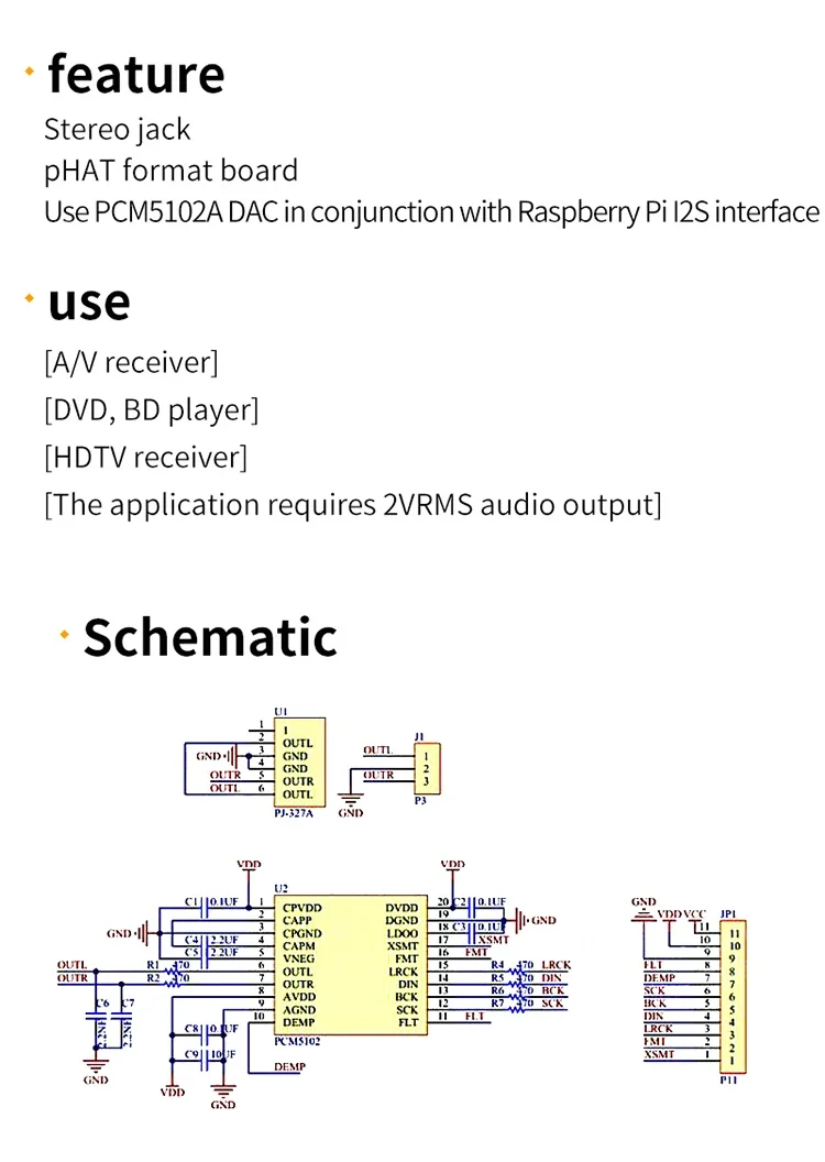 Interface I2S PCM5102A DAC Decoder GY-PCM5102 I2S Player Module pHAT ...