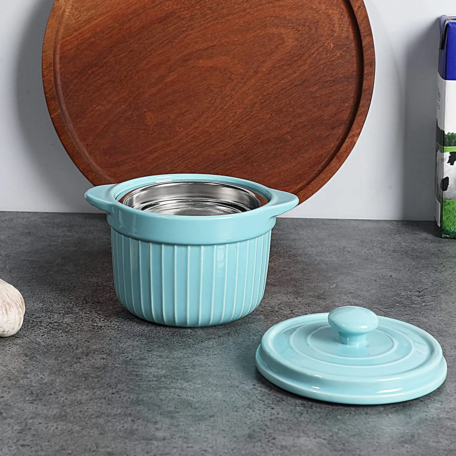 Ceramic Bacon Grease Container Keeper with Strainer