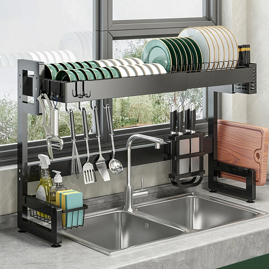 Multifunctional 2 Tiers Kitchen Retractable Drainner Sink Rack ...