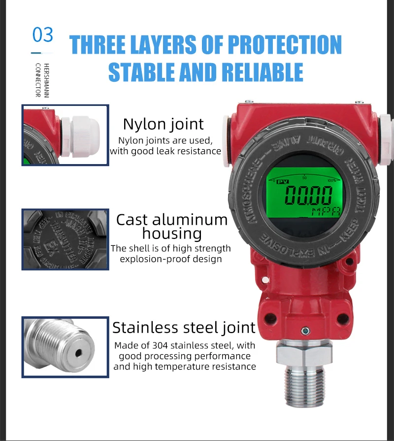 Diffusion Silicon Pressure Sensor Pressure Meter LCD Digital 2088 Series Explosion-Proof ...