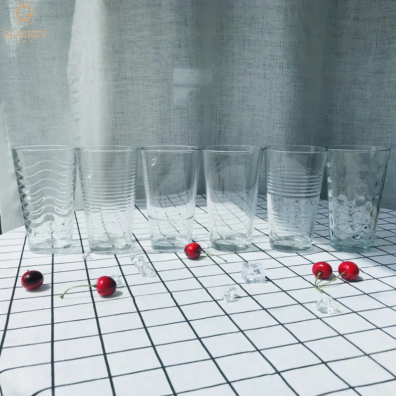 Thickened V-shaped Glass Cup Creative Water Ripple Raindrop Ribbed ...