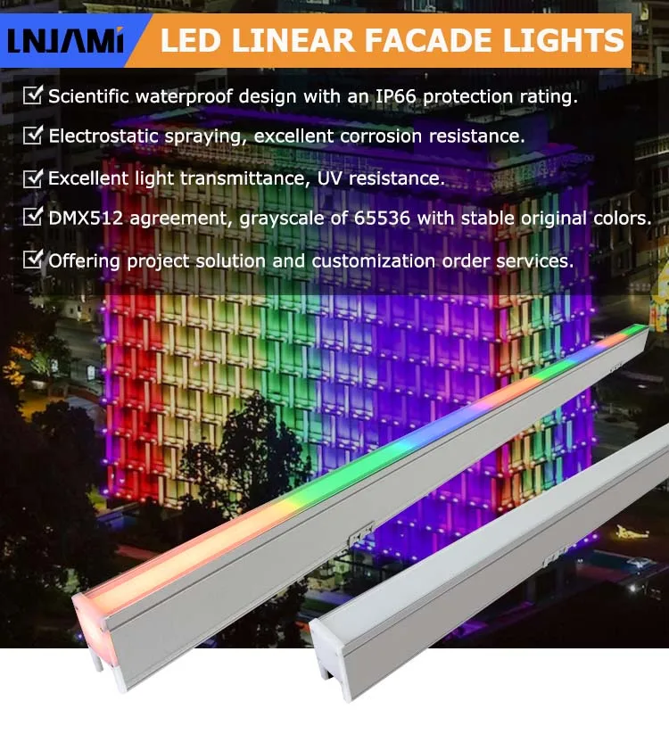 LNJAMI IP66 Waterproof 12W RGB Facade Lighting LED Outdoor Linear Light ...