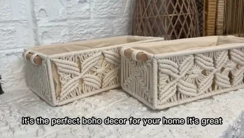 Macrame Storage Baskets 2pcs Handmade Woven Cotton Rope Storage Bins ...