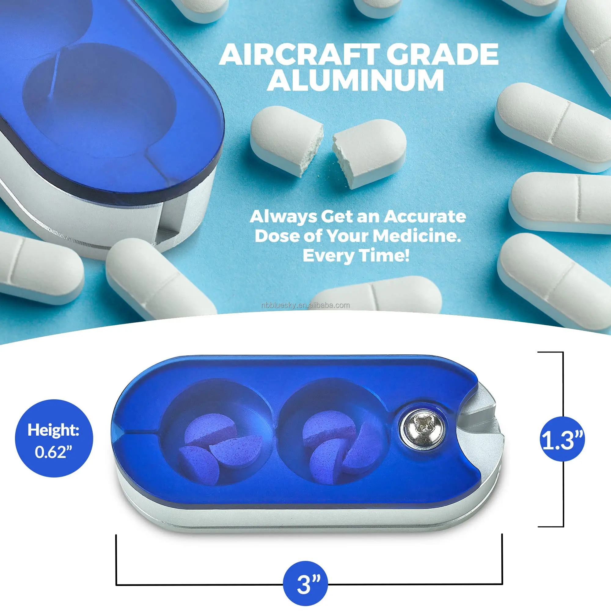 NBBLUESKY Portable Drug Box Aluminum Pill Cutter Splitter with Medicine ...