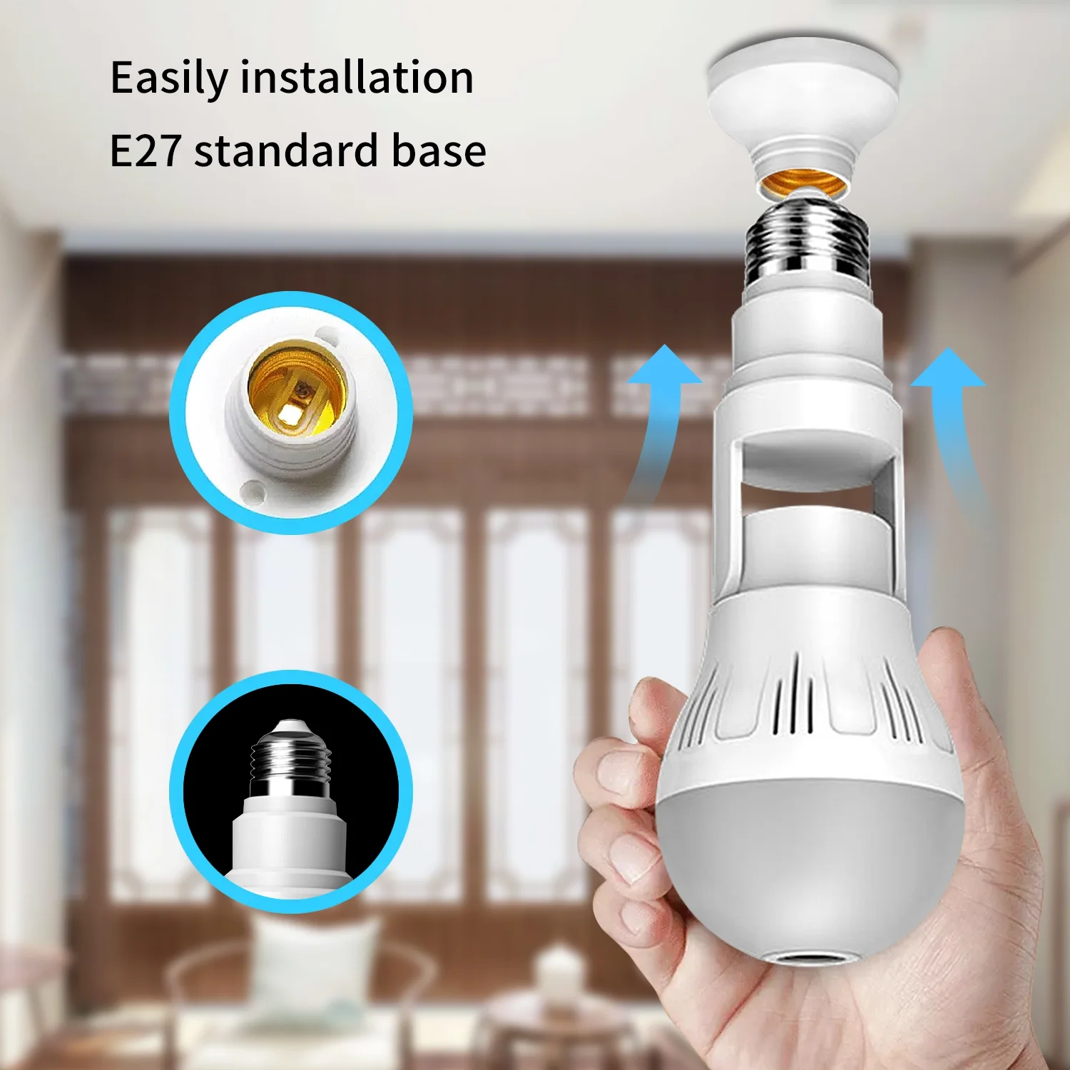 Anspo 2MP Home Security Camera 360 Degree Wireless 3mp Wifi Light Bulb ...