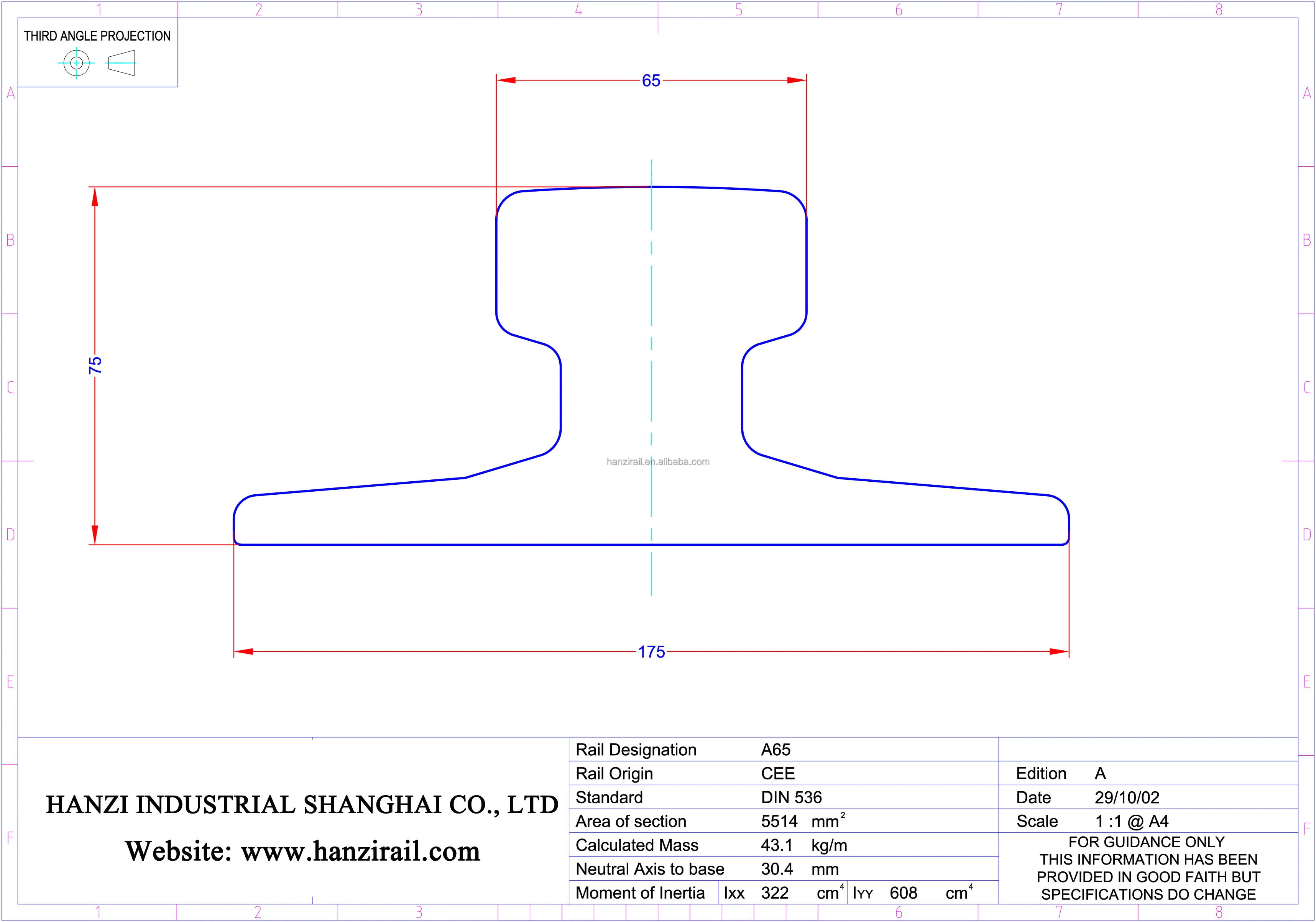 Din536 A65 Crane Rail Steel Rails - Buy A65 Steel Rails,A65 Crane Rail,A65 Rails Product on ...
