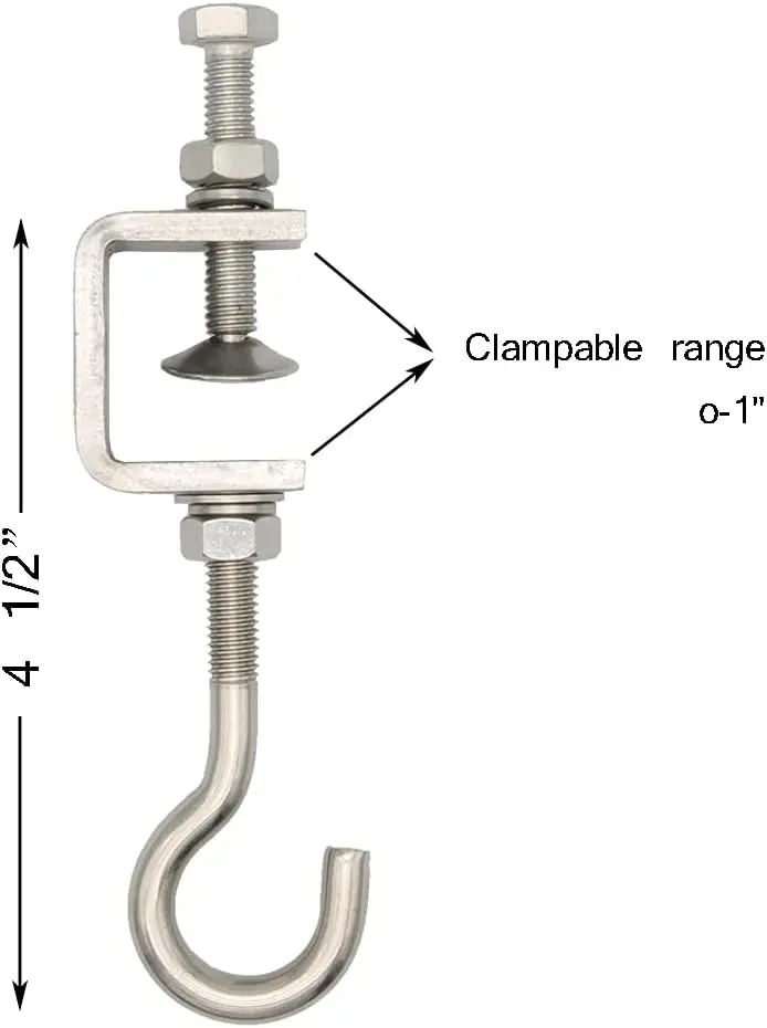C Clamp Stainless Steel Beam Clamp with Stainless Steel Hooks