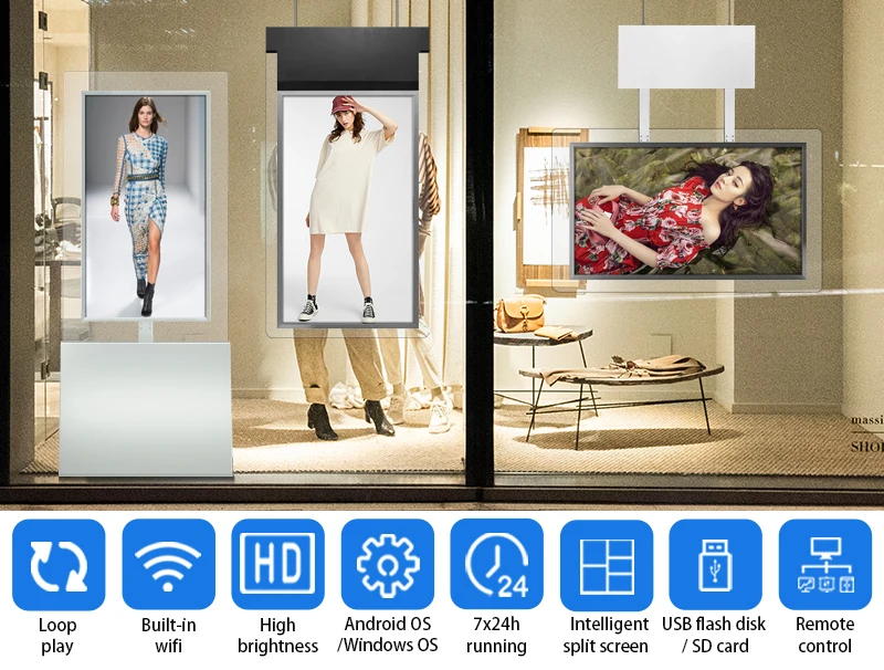 Shopping Mall Retail 43 55 Inch Indoor High Brightness Ceiling Hanging ...