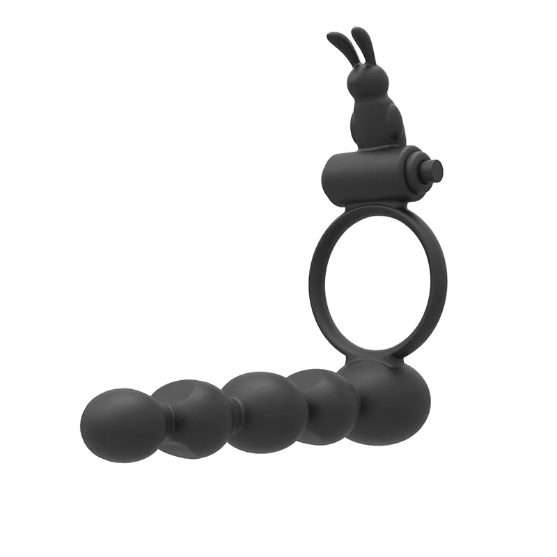 Silicone Rabbit Hard Big Black Cock Ring With Anal Beads Sex Toys Cock