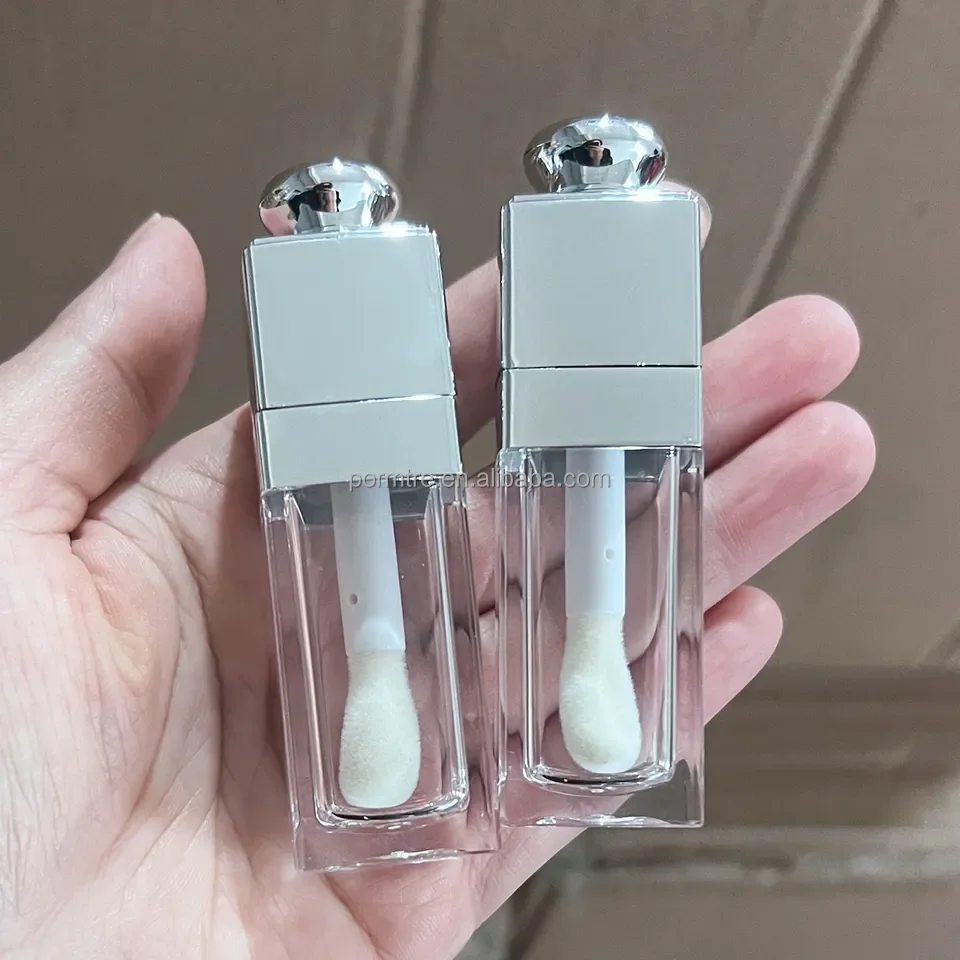 8ml Square Big Doe Foot Silver Lipgloss Tubes Custom Logo Lip Gloss ...