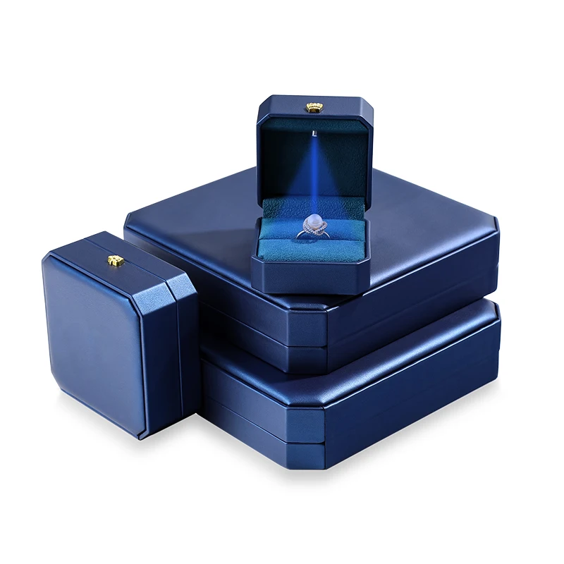 Hotsale New Led Jewellery Box Blue Leather Custom Logo High End Jewelry ...