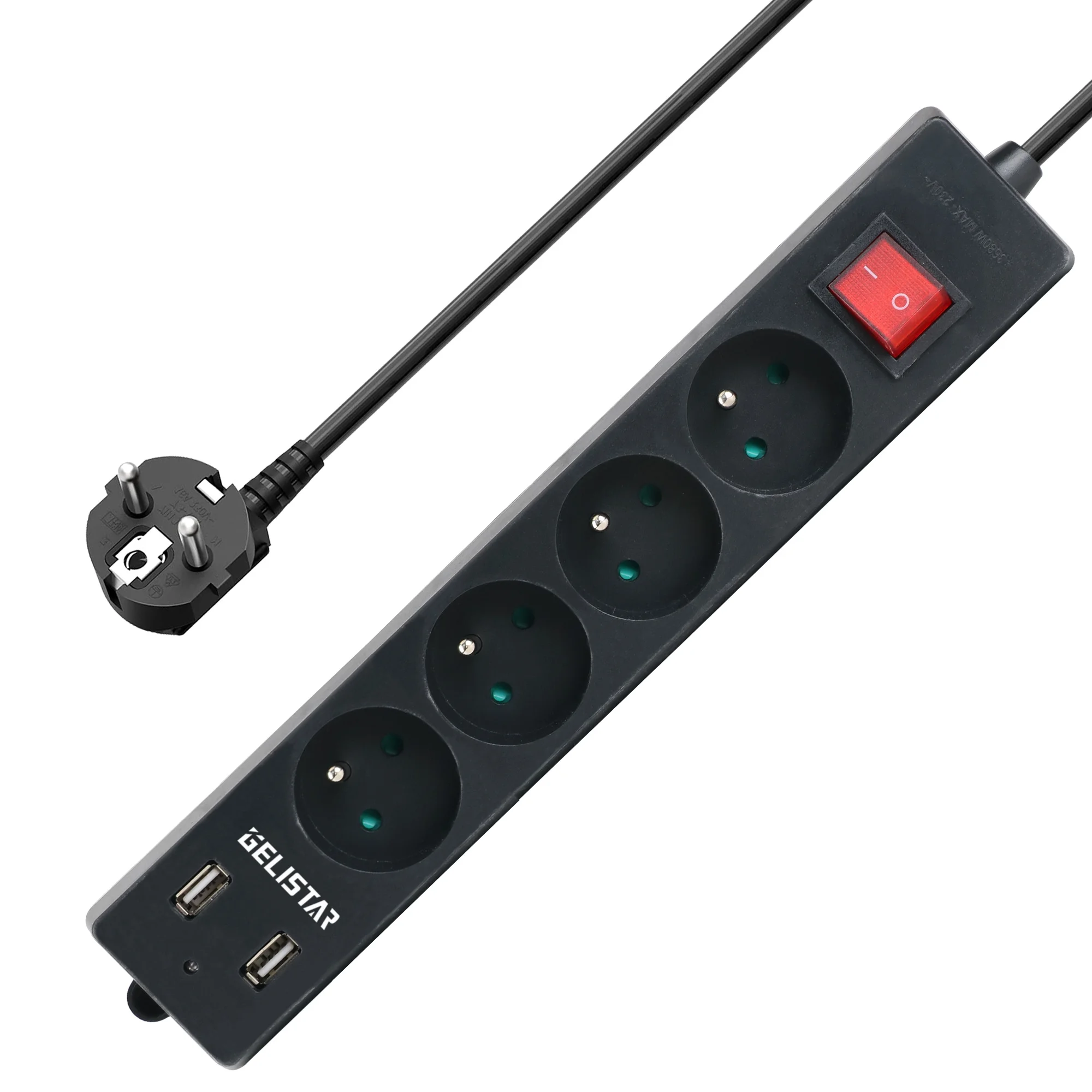 French Power Socket Color Black With Switch 4 Ways 2 Usb - Buy Color ...