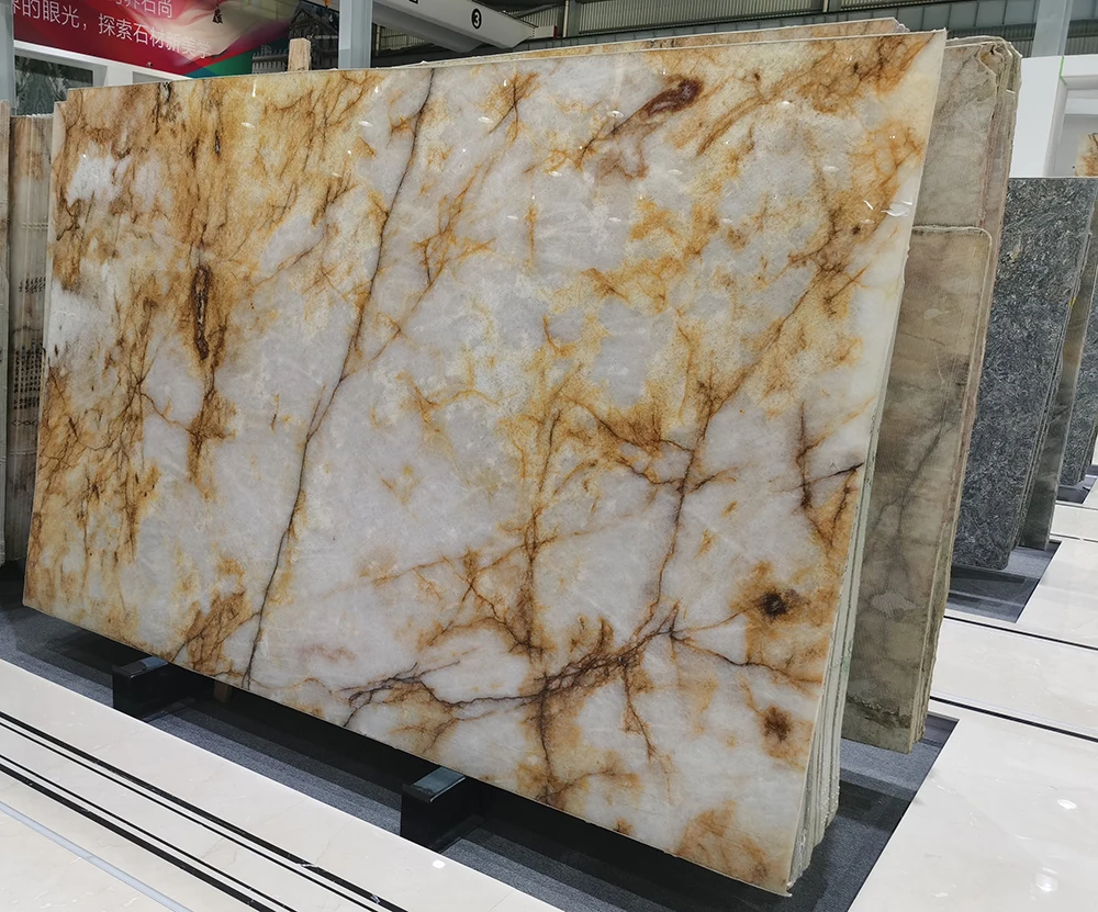 Yellow Quartzite Slabs Natural Translucent Polished Onyx Crystal Gold ...