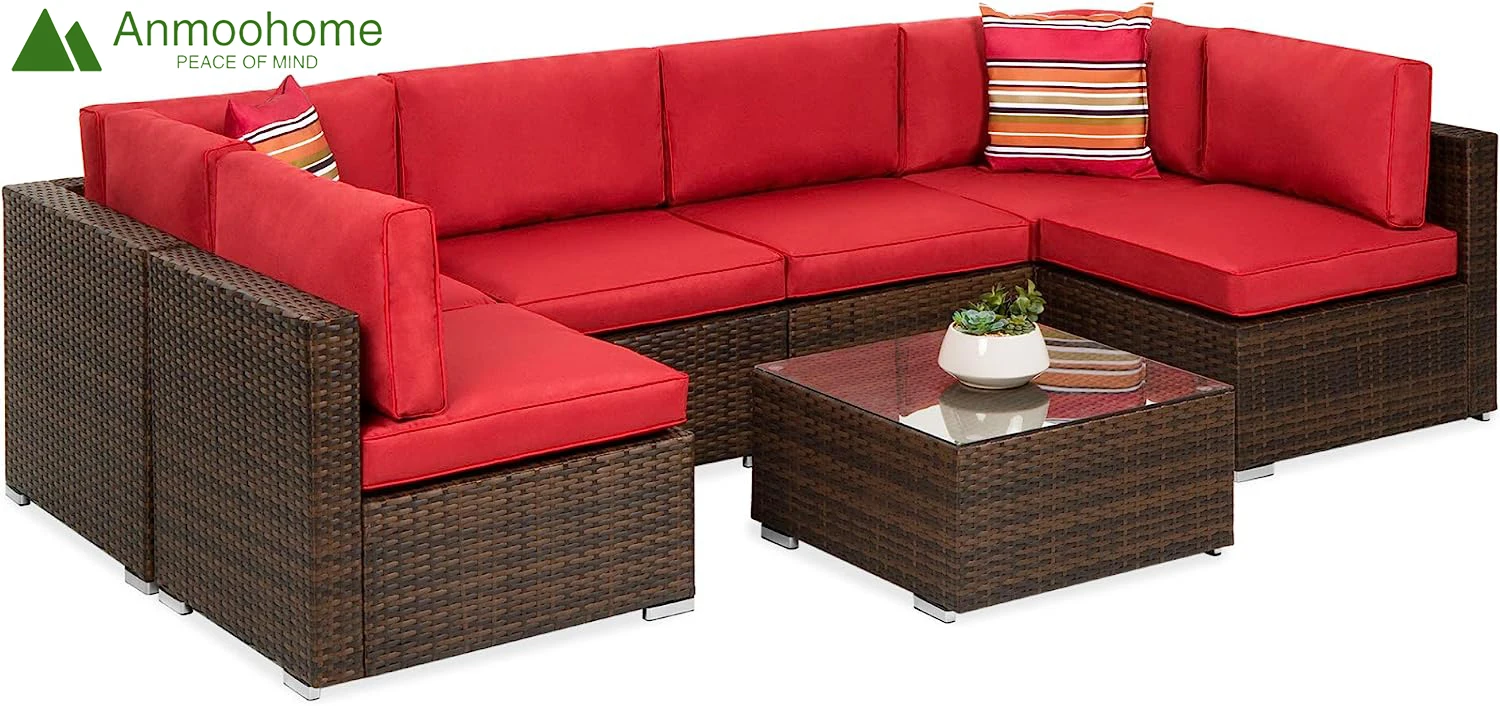 Modern Red Terrace Furniture 7-piece Set Of Table And Chair Outdoor ...