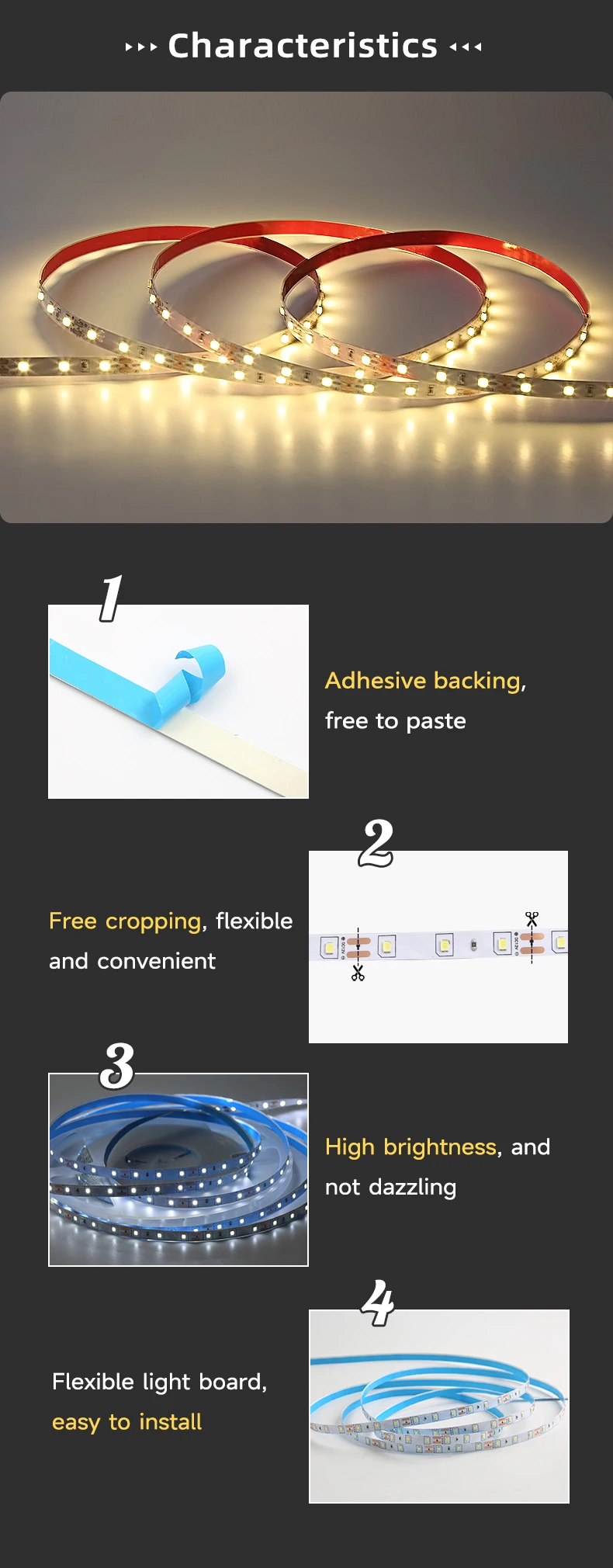 FICLUX High Bright Dc12v Led 8mm Flexible 3000k 4000k 6000k 60led Led ...