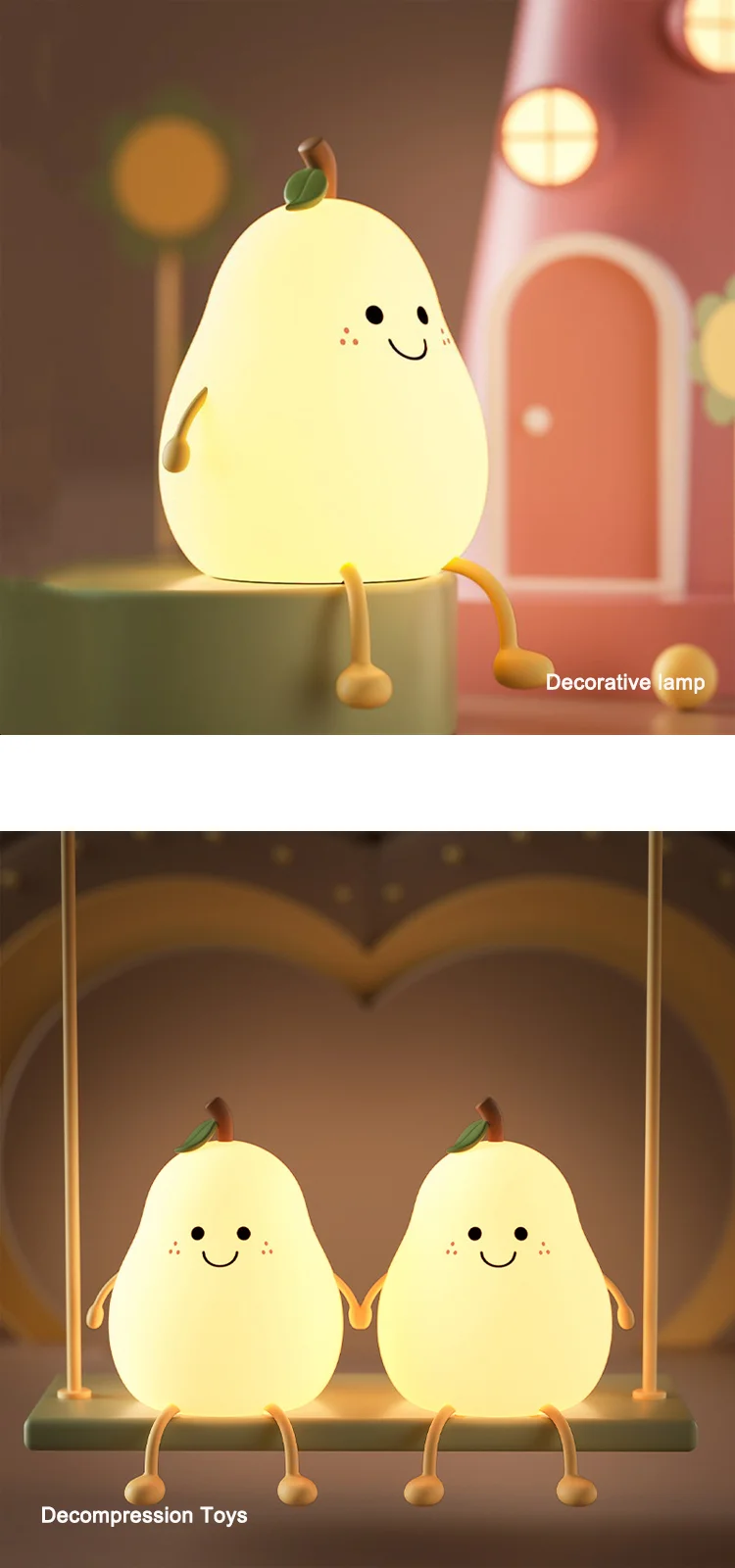 Eco-friendly Silicone Decompression Pat Light 5v 1w Lovely Little Pear ...