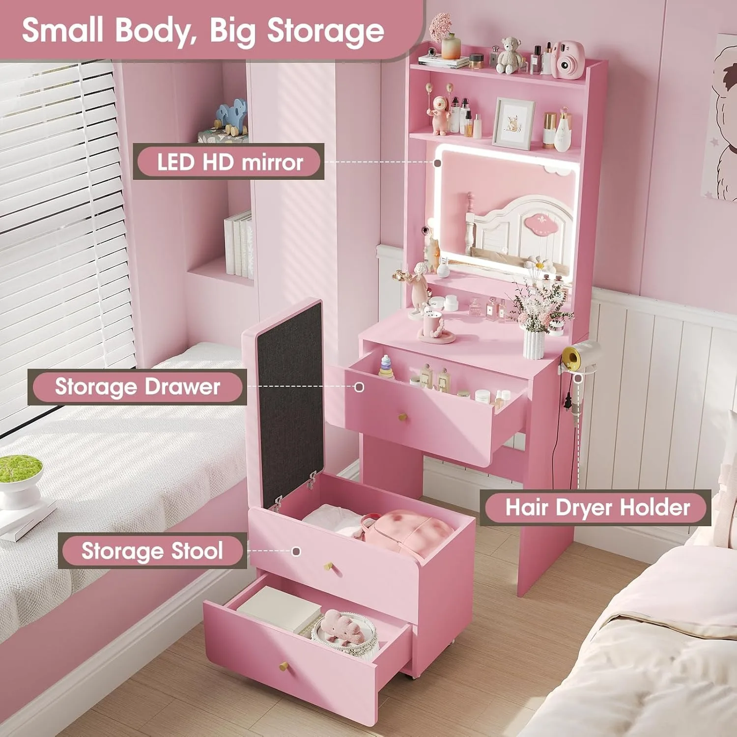 Alibaba.com: FSC-certified wooden makeup vanity set with storage, pink ...