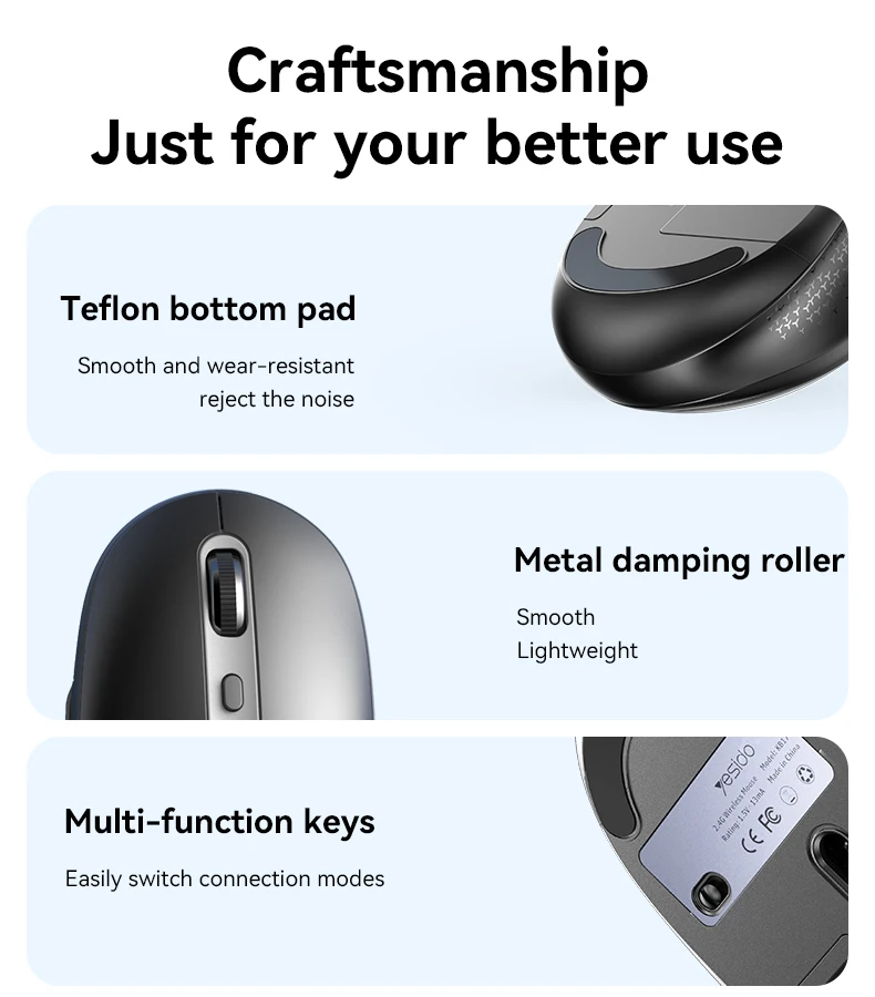 Yesido 62g Lightweight Mechanical Wireless Mouse 3 Levels Adjustable ...