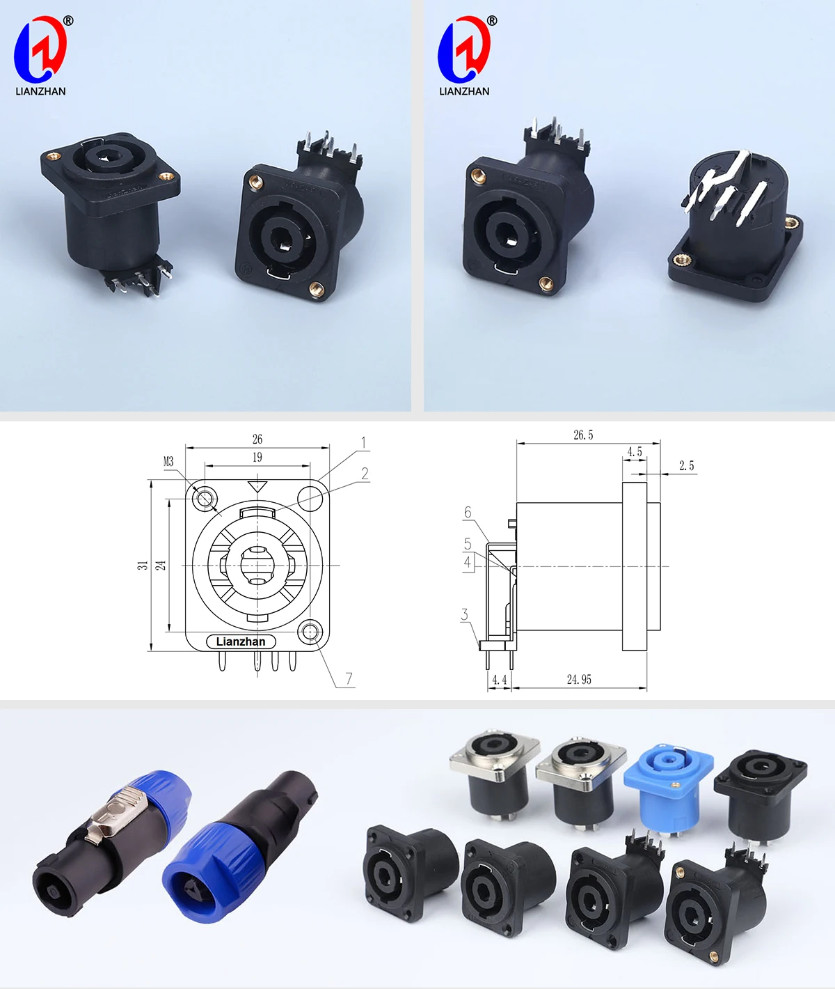 4 Pole Speakon Female PCB Mount Socket - Reliable Audio Connectors
