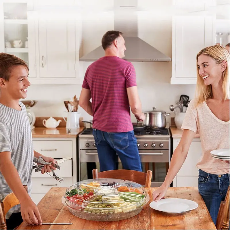 Clear Large Iced Food Platter Serving Tray with Cover, 8 Compartment ...