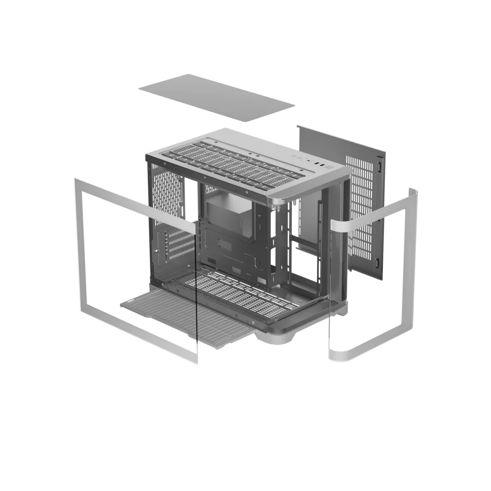 RGB Aluminum PC Gaming Case with Window, Mid Tower, Supports M-ATX/ITX